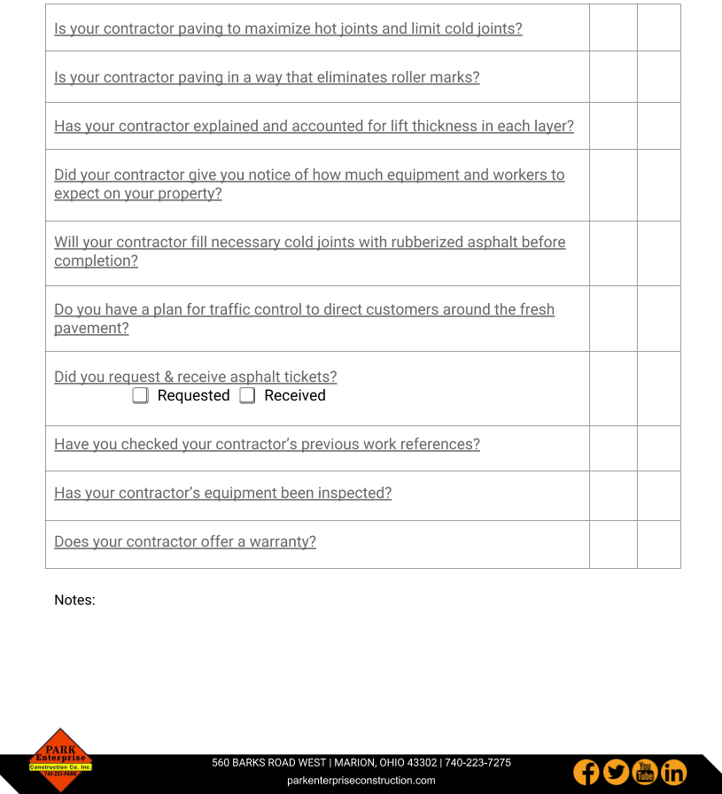 Asphalt Paving Quality Control Plan & Checklist